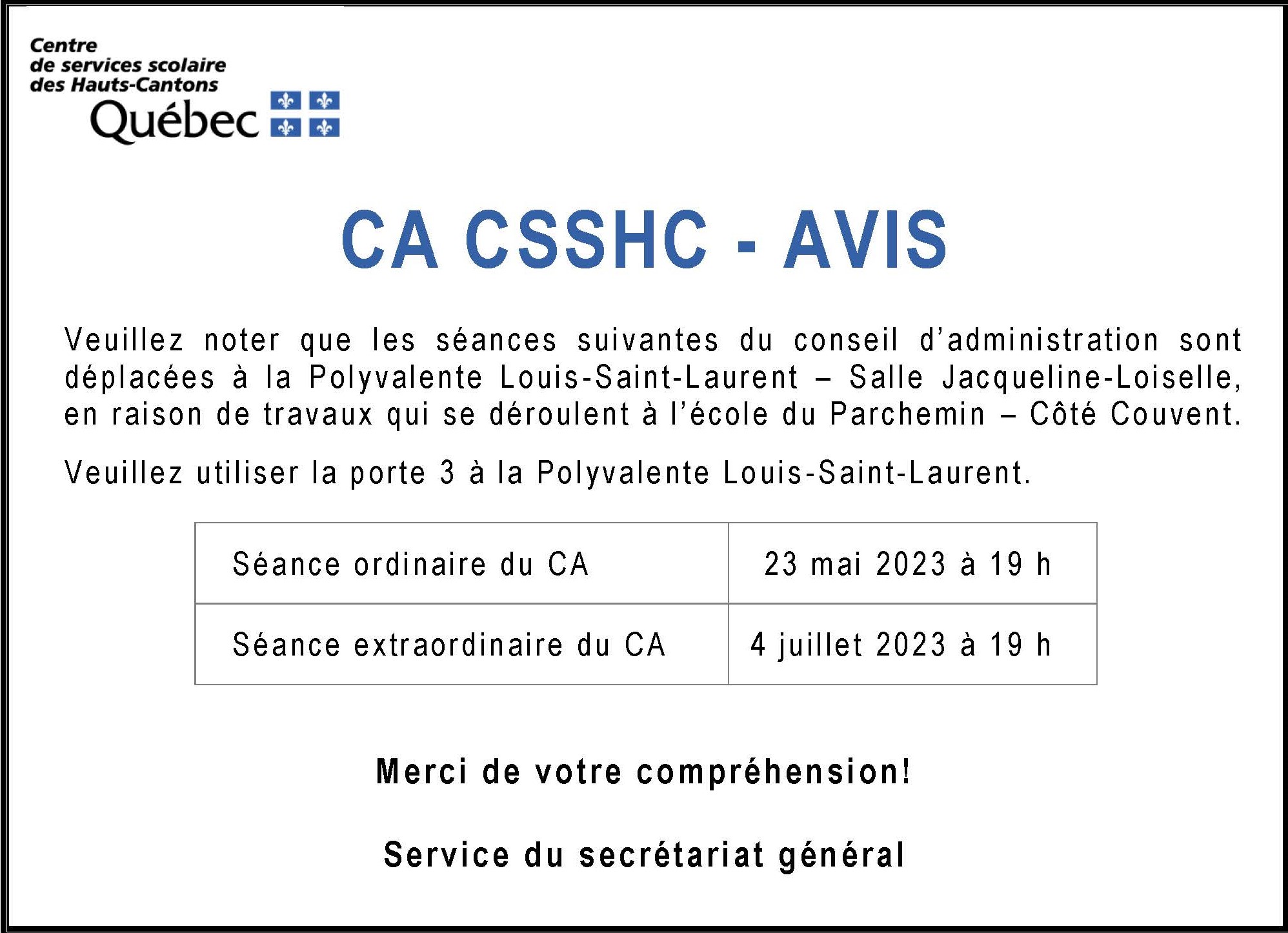 RAPPEL : Avis important pour les membres du conseil d'administration ...